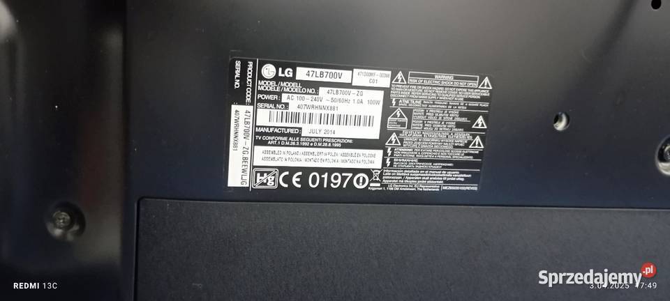 Telewizor LG 47 cali 100% sprawny Warszawa - Sprzedajemy.pl