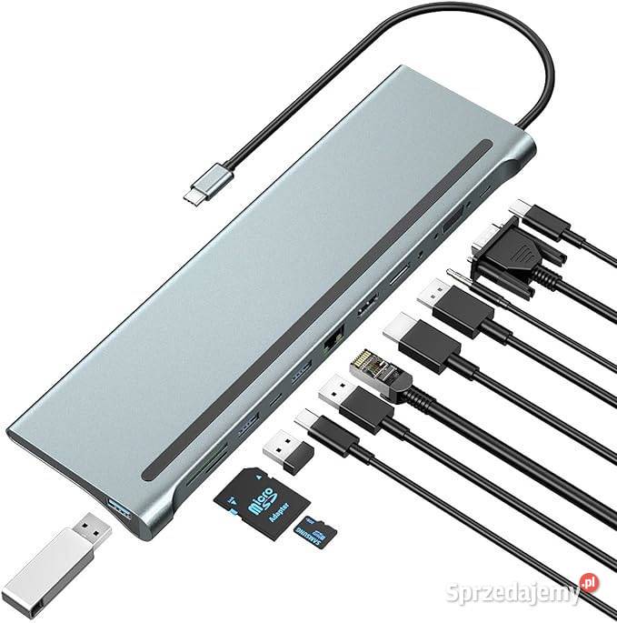 STACJA DOKUJĄCA HUB USB-C 12w1 RJ45 2x HDMI 4K VGA Warszawa - Sprzedajemy.pl