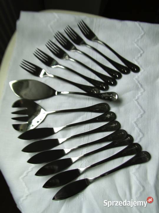 NOWY niemiecki zestaw sztućców do ryb 14 cz. + bieżnik lniany Warszawa ...
