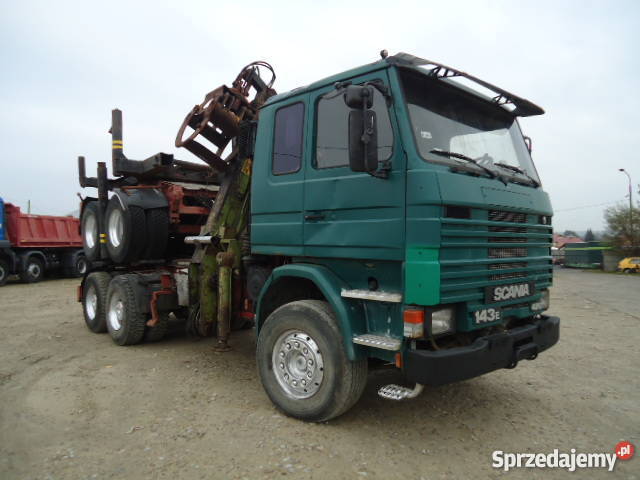 SCANIA 143E 420 6x4 + wózek do dłużycy, do drewna, do drzewa Turek ...