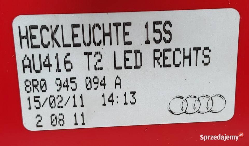 LAMPA TYLNA PRAWA LED AUDI Q5 8R EUROPA 2008-2012 8R0945094A Mielęcin ...