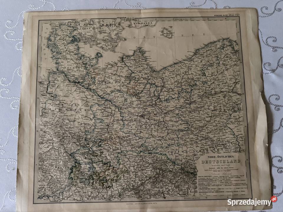 Stara mapa ziem Polskich 1870 Oryginalny Miedzioryt Atlas Stielera ...
