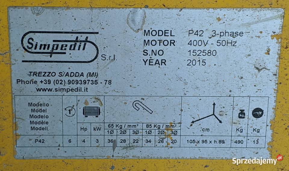 Giętarka do prętów drutu SIMPEDIL P42 2015r Bełchatów - Sprzedajemy.pl