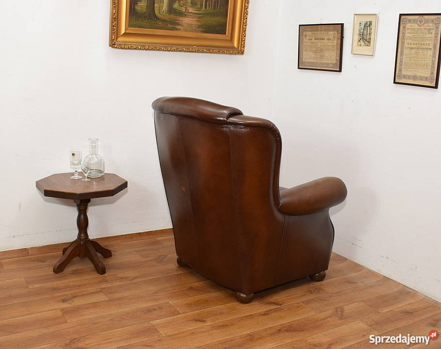 PIĘKNY SKÓRZANY FOTEL - SKÓRA NATURALNA SPRĘŻYNY * wysyłam Świdnica ...