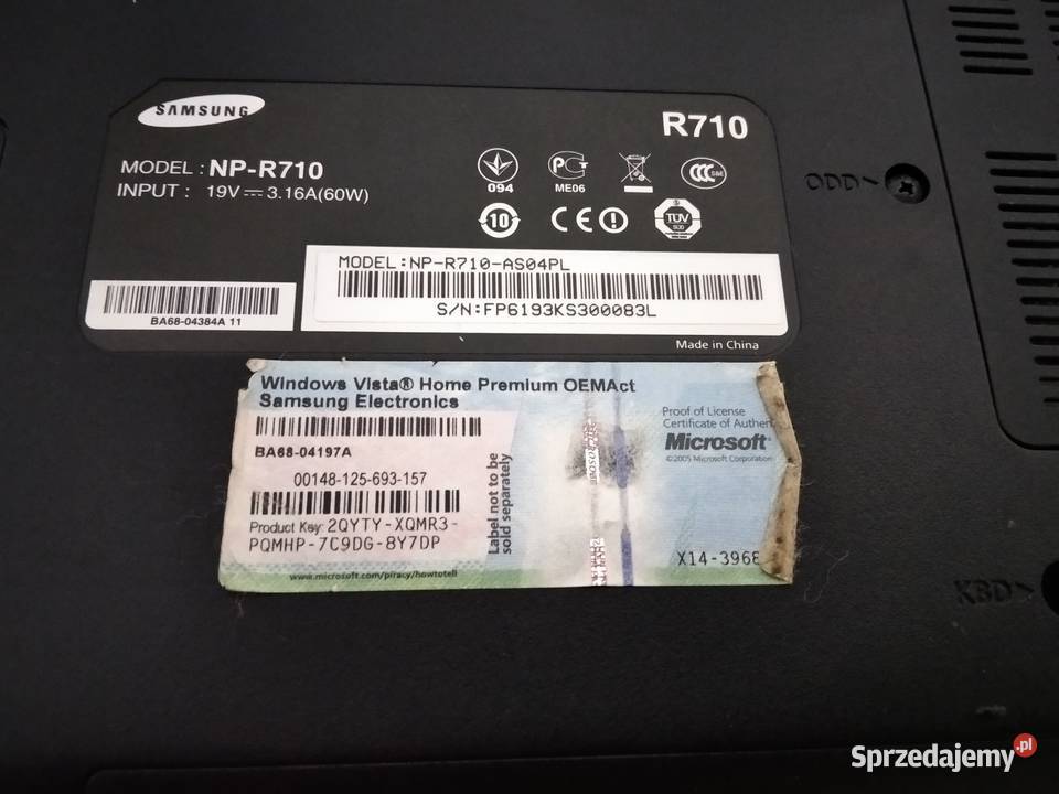 Laptop SAMSUNG R710 Win7 4GB/500GB NVIDIA Intel Duo 17'' zas Pabianice ...