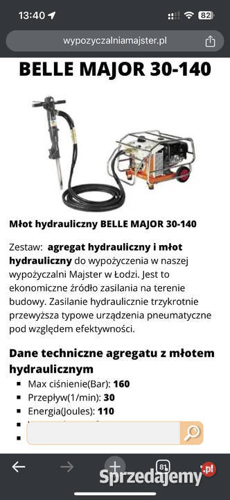 zestaw hydrauliczny do kucia Belle Major 30-140 i BHB27 wyburzenia ...