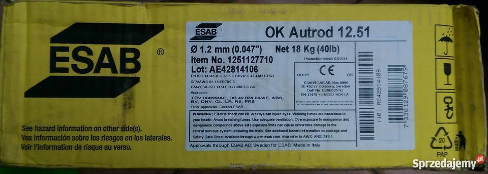 Drut spawalniczy MIG/MAG. ESAB OK Autrod 12.51, Fi 1,2mm, Ro Kraków ...