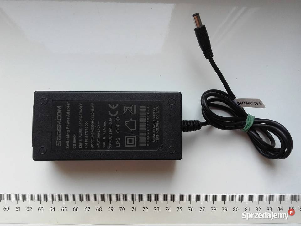Zasilacz DC 12V - 3,8A - 45W, 5,5mm x 2,1mm czarny używany sprawny ...