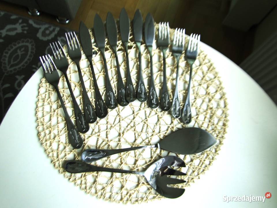 NOWY niemiecki zestaw sztućców do ryb 14 cz. + bieżnik lniany Warszawa ...