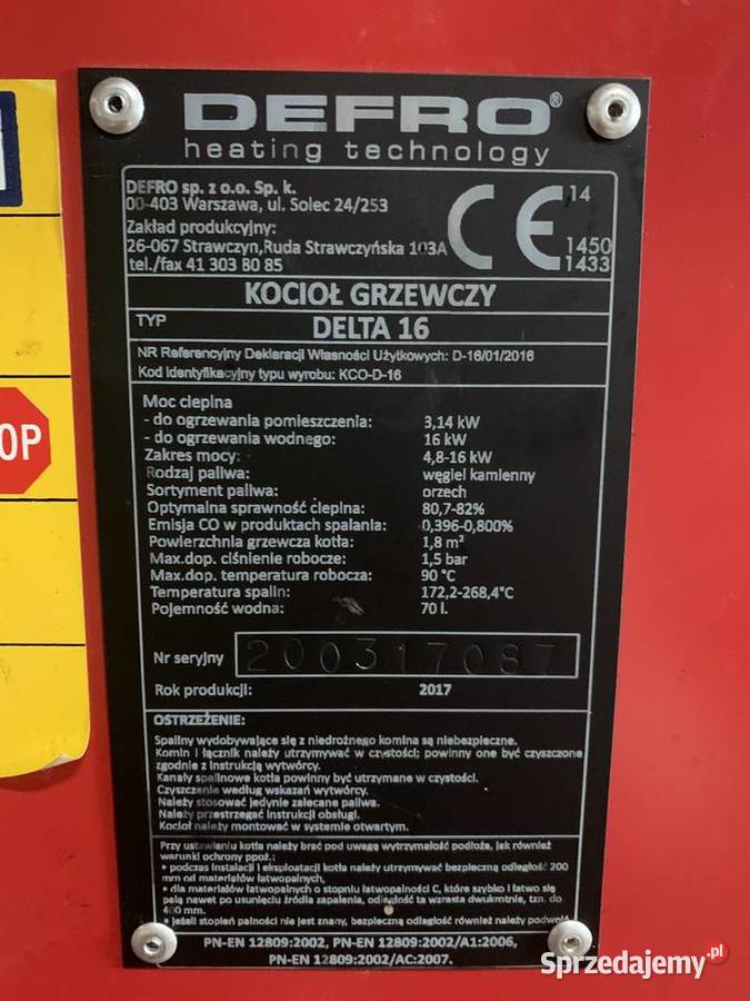 Piec Defro Delta 16 16 kW Parszów - Sprzedajemy.pl