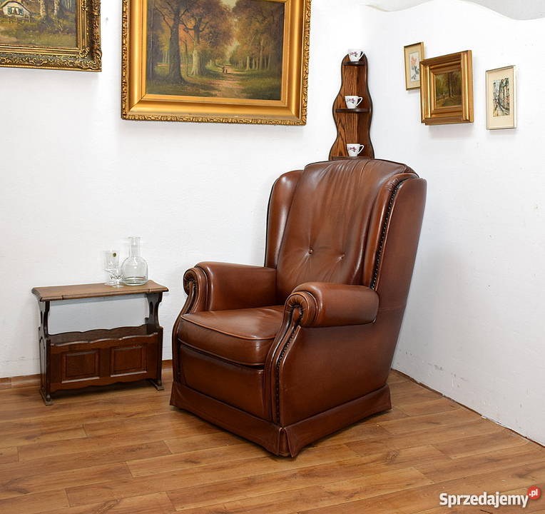 Fotel skórzany uszak - piękny i wygodny skóra brąz wysyłam Świdnica ...